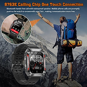 Cheerall 2.02” HD Touch Screen Military Smart Watch for Answer Make Calls, Tactical Fitness Tracker with Games 120+ Workout Modes Heart Rate SpO2 Sleep Monitor for Android iOS (Orange)