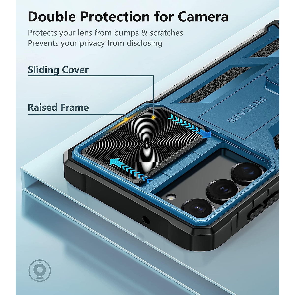 FNTCASE for Samsung Galaxy S23 Case: Military Grade Drop Protection Rugged Protective S23 5G Cell Phone Cover with Kickstand & Slide | Shockproof TPU Matte Textured Sturdy Bumper Cases 6.1'' - Blue