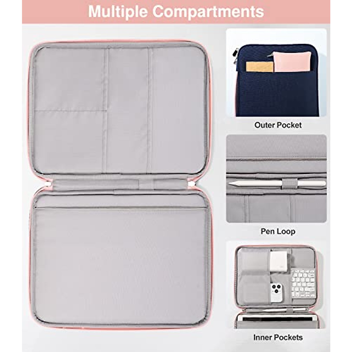Dadanism 9-11 Inch Tablet Sleeve Bag Organizer Carrying Case for iPad Air 5/4 10.9", iPad 10th Gen 10.9 2022, iPad Pro 11 2022-2018, iPad 9/8/7th Gen 10.2, Galaxy Tab S9/A8/S8/S6 Lite, Indigo & Pink