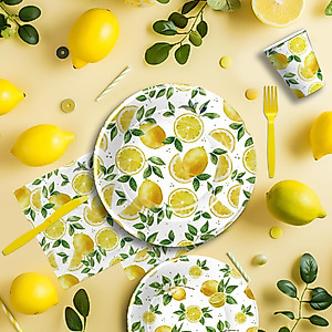 Suhelkit Lemon Party Decorations Tableware - Disposable Lemon Birthday Party Supplies, Paper Plate, Napkin, Cup, Cutlery, Summer Theme Lemon Baby Shower Bridal Shower Table Decorations | 24 Guests
