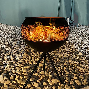 Larekook Outdoor Lantern Flickering Flame Light Solar Floor Lamp Waterproof Retro Lantern Metal Brazier Light Decor for Yard Patio Garden （Auto On/Off）