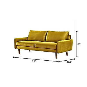Container Furniture Direct Kent Velvet Sofa for Modern Living Rooms and Compact Spaces, Comfy 3 Seater Couch Studio Apartment Furniture with Sleek Design, Greenish Yellow