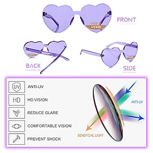 OLIN Heart Thick Oversized Rimless Sunglasses One Piece Heart Shape Eyewear Colored Sunglasses for Women Purple, Heart