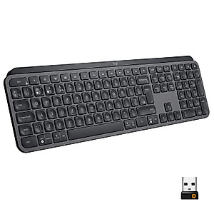 Logitech MX Keys Advanced Wireless Illuminated Keyboard - Graphite & MX Vertical Wireless Mouse (Bluetooth or USB), Rechargeable, Graphite