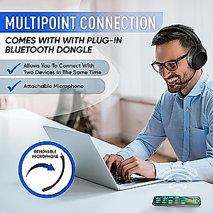 Philips Wireless Headphones Noise Cancelling, Stereo Over Ear Wireless Headphones with Removable Mic, Bluetooth Headset with Microphone, Lightweight and Touch Control, 55 Hours Playtime