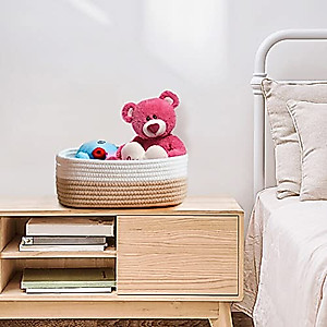 Set of 3 Small Cotton Rope Storage Baskets,Baby Nursery Organizer for Books,Magazines,Toys Storage Bin,White Woven Basket with Handles