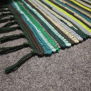 Aitik Chindi Rag Rug - Handmade Reversible - Boho Farmhouse Rustic Area Runner Rug for Living Room Kitchen Entryway - 28"x72" (2'4"x6') - Green