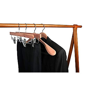 TOPIA HANGER 10 Pack American Red Cedar Natural Wooden Pants Skirt Slacks Bottoms Jeans Hangers with Metal Anti-Wrinkle Adjustable Clips, 360° Stronger Chrome Hooks - CT07P
