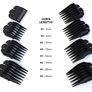 Wahl Professional - Black Taper Attachment Comb Set - 8 Piece Set (1/8" to 1") - Comes in Plastic Comb Caddy for Easy Storage/Organization