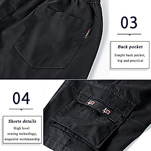 APTRO Men's Elastic Waistband Cotton Cargo Shorts Relaxed Fit Summer Casual Shorts A901 Black 1X