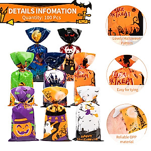 100 Pcs Halloween Cellphane Candy Bags Halloween Plastic Clear Treat Bags Plastic Trick or Treat Bags for Candy Cookie Goodies for Halloween Party Supplies Halloween Candy bags
