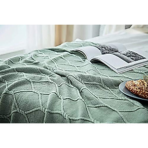 100% Cotton Sage Green Cable Knit Throw Blanket for Couch, Sofa with Bonus Laundering Bag for Couch Sofa Bed – Lightweight 50 x 63, Extra Cozy, Machine Washable, Home Décor