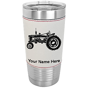 LaserGram 20oz Vacuum Insulated Tumbler Mug, Old Farm Tractor, Personalized Engraving Included (Faux Leather, Baseball Style)