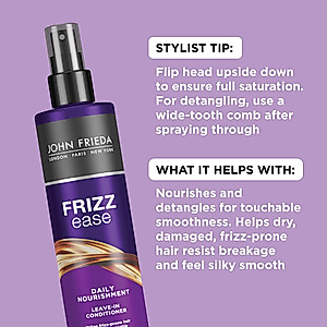 John Frieda Frizz Ease Daily Nourishment Leave-In Conditioner, Detangles Frizzy, Damaged Hair, Reduces Breakage, Protects Against Heat, with Vitamins A, C, E & Green Tea Extract, 8 Oz