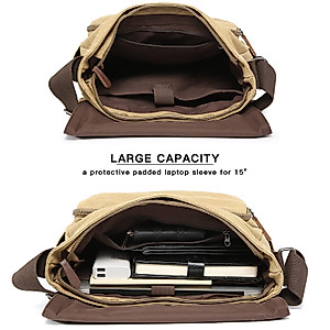 Dasein Large Vintage Canvas Messenger Shoulder Bag, Beige, 15in Laptop