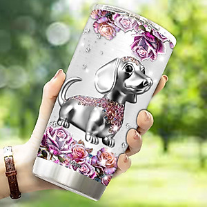 WONWIX Personalized Dachshund Themed Gifts for Women, Girls, Wife, Daughter, Insulated Stainless Steel Tumbler, Mug, Cup, Water Bottle, Perfect for Christmas, Birthday, Mother's Day, Valentine