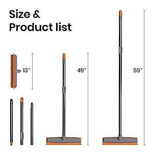 TreeLen Rubber Broom Carpet Rake Pet Hair Remover Broom with Squeegee Extension Push Broom for Carpet Hardwood Floor Tile Windows Cleaning