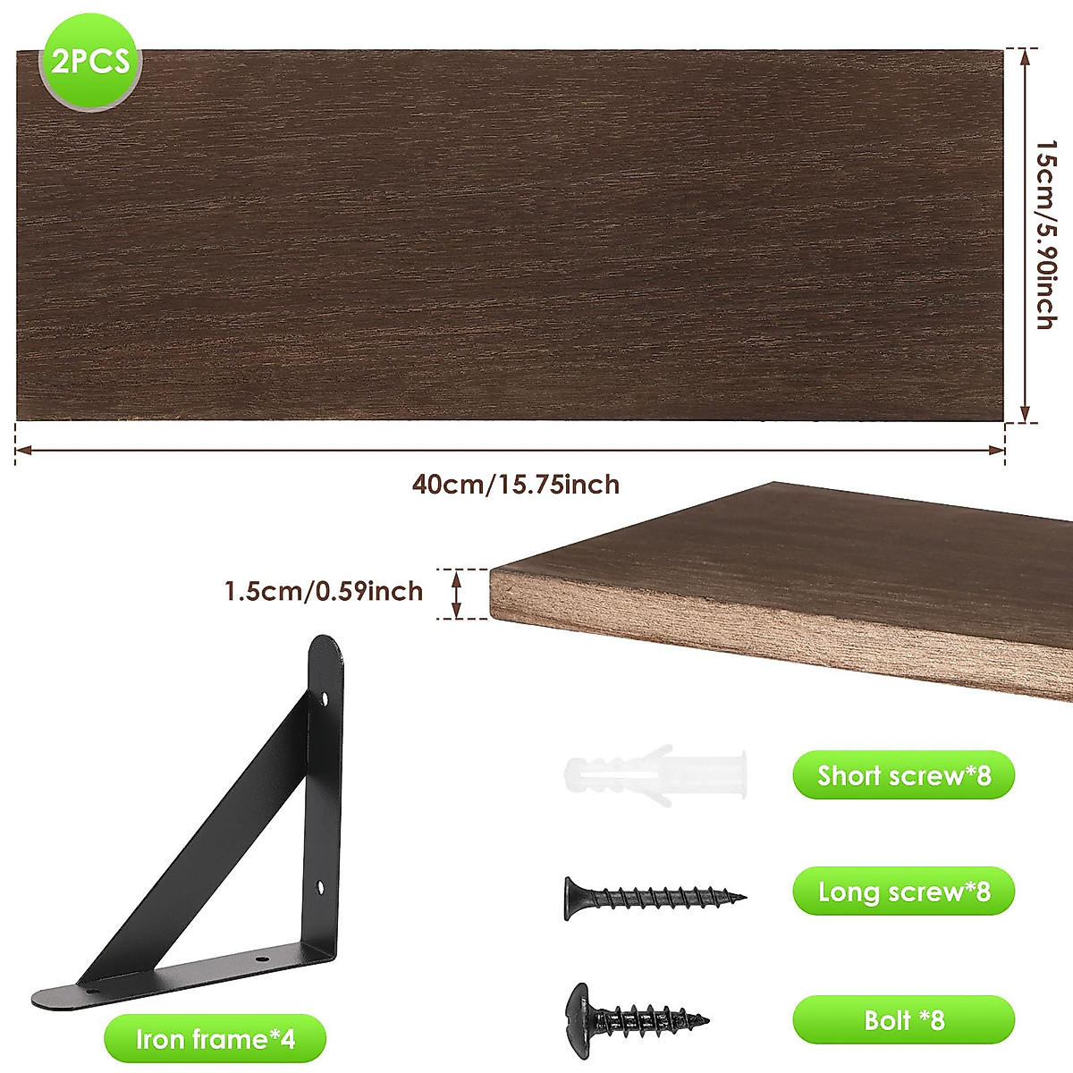 XYDHQS 2Pcs Floating Shelves for Wall, Picture Ledge Shelf, 2 Assembly Options, Wall Mount Wood Wall Shelves for Decor Storage for Bedroom, Living Room, Bathroom and Office Storage (Brown)