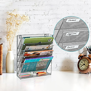 superbpag Hanging File Organizer, 5 Tier Wall Mount Document Letter Tray Organizer, Silver