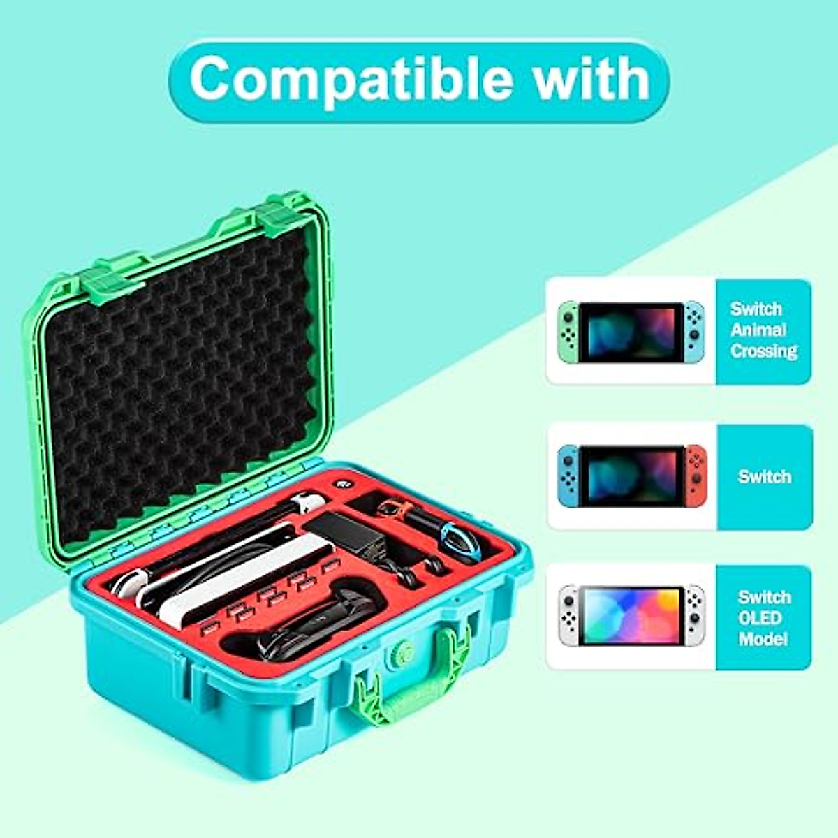 DEVASO Carrying Case for Nintendo Switch Travel Case, Professional Deluxe Waterproof Case Soft Lining Hard Case for Nintendo Switch OLED Model Console, Controller and Other Accessories (Green&Blue)