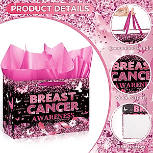 Black Pink Breast Cancer Awareness Gift Bags with Tissue Paper Greeting Card Pink Ribbon Party Favors Breast Cancer Awareness Party Decorations for Christmas Women Patient Friends Coworker Charity