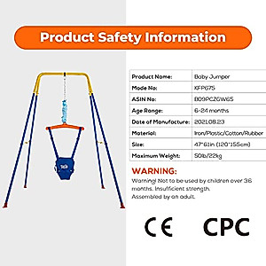 FUNLIO Baby Jumper with Stand for 6-24 Months, Infant Jumper for Indoor/Outdoor Play, Toddler Jumper for Baby Girl/Boy, with Adjustable Chain, Easy to Assemble & Store (with Stand)
