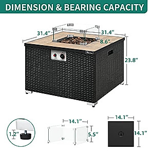 YITAHOME 32 Inch Propane Fire Pit Table, 40,000 BTU Gas Fire Pit with Ignition Systems, Ceramic Tabletop, Lava Rock, Cover, Lid Hanger, Square Outdoor Firetable for Patio Garden Backyard (Black)