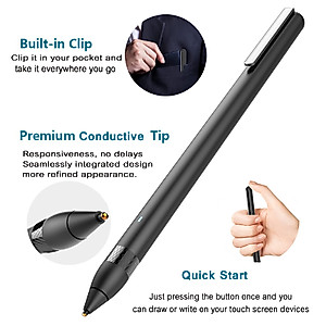 Active Stylus Pen for iPad, Android, iOS, Stylus Pen for iPad/iPad Pro/Air/Mini/iPhone/Cellphone/Samsung/Tablet Writing & Drawing Pencils, 1.4mm Fine Point Rechargeable Digital Tablets Pen (Bk)