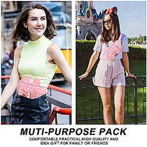 Pink Disney Fanny Pack for Women Teen Girls Minnie Mouse Fanny Pack Cute Bowknot Polka Dot Waist Pack Outdoor Travel Waist Bag Cartoon Hiking Belt Bag Bum Bags with Mouse Ears