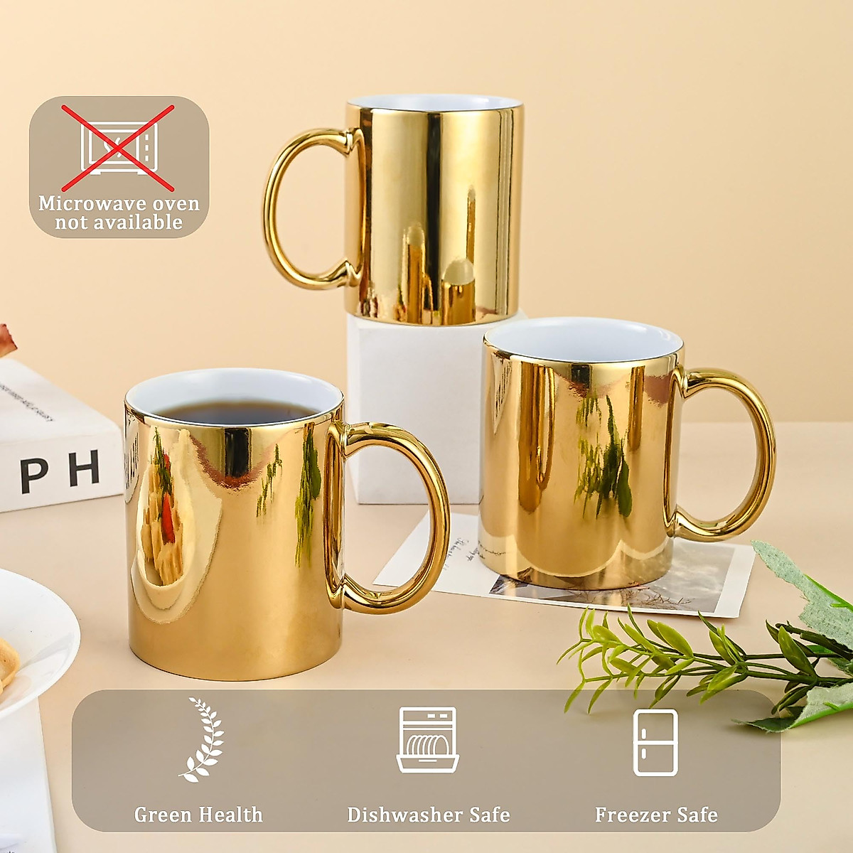 Bycnzb Coffee Mugs gold Ceramic Mug set of 4 Ceramic Cups for Coffee, Tea, Cocoa (12oz)