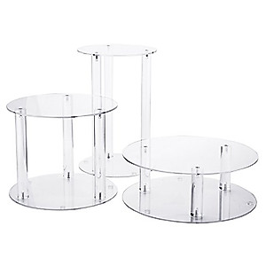 Jusalpha 3 Tier Large Acrylic Glass Round Wedding Cake Stand, Food Display Stand, Cupcake Stand, Dessert Display Platter WCS02 (3 tier with base tier)