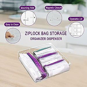 Locisne Acrylic Ziplock Bag Storage Organizer, Baggie Organizer Dispenser for Kitchen Drawer and Wall Mount with Lid