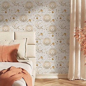 VistaPalette 18"x236" Cartoon Fairy Sun Moon Star Golden Peel and Stick Self Adhesive Wallpaper Removable Contact Paper Stick on Easy Peel Off Wall Paper for Kitchen Bedroom Bathroom Renter