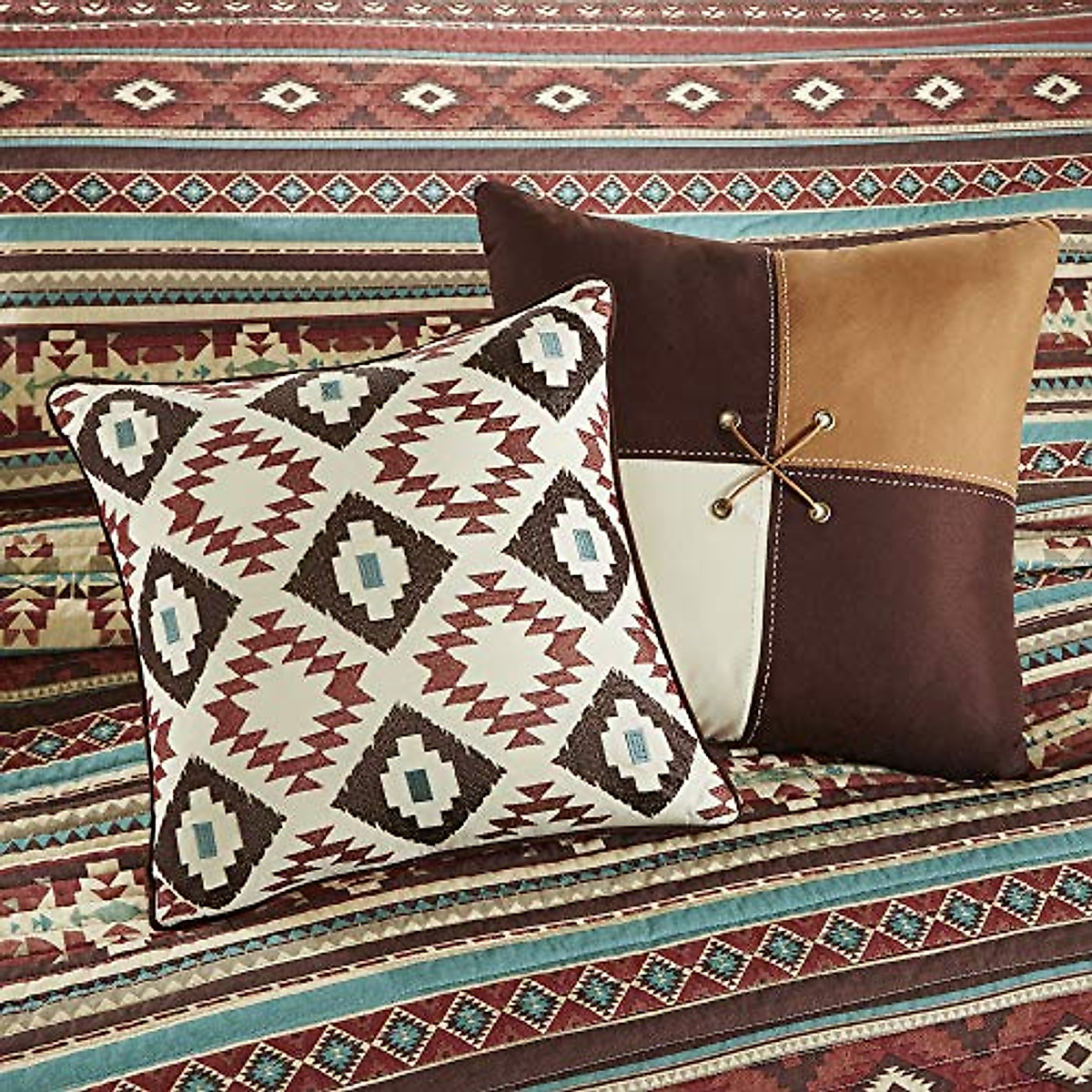 Madison Park Quilt Rustic Southwestern All Season, Breathable Coverlet Bedspread, Lightweight Bedding, Shams, Decorative Pillow, King/California King (104"x94"), Taos, Ikat Red/Spice 6 Piece
