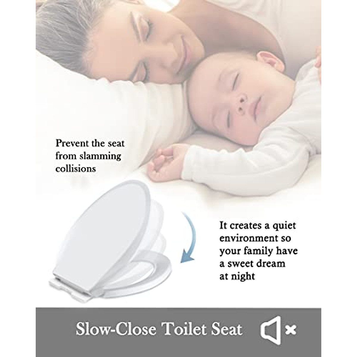 Toilet Seat Elongated, Toilet Cover, Quiet and Soft Close, Easy to Install and Remove, Ergonomic Design,Polypropylene(Plastic), White, for Elongated Oval Toilets (Long Hinge Frame)
