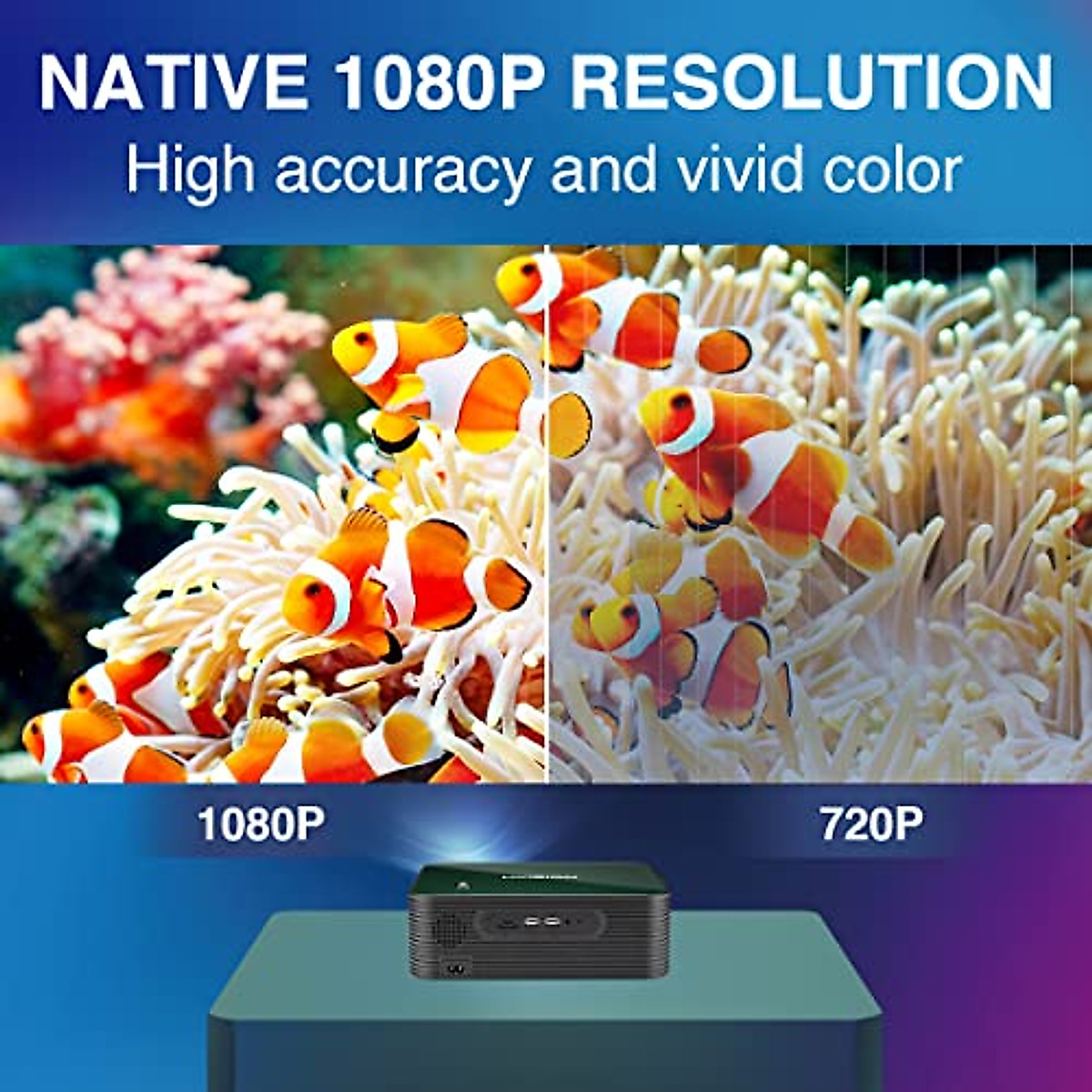 UVISION Native 1080P Full HD Projector, Keystone Correction and Dust-Proof Design to Extend Lifetime, Home Theater & Office Projector, Compatible: Roku, FireTV, Laptop, Phone, Tablets, PS5