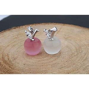 Crystalline Azuria Apple Pendant Necklace with Simulated White Cat Eye Stone 18K White Gold Plated for Women 18 inches