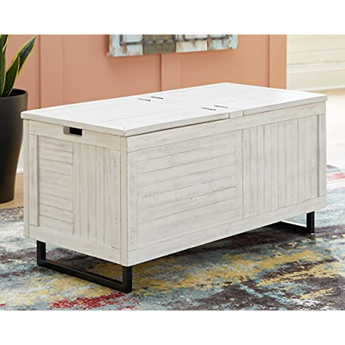 Signature Design by Ashley Coltport Storage Trunk or Coffee Table, Distressed White