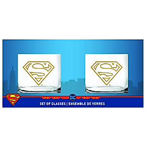 Superman Whiskey Glasses - 10 oz. Capacity - Set of 2 Glasses - Sturdy Base