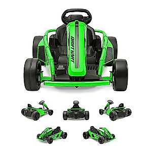 Hyper 24V Ride-On Electric Go Kart for Kids 8-14 Years, 3-Speed Setting with Drift Kart Mode, Foot Accelerated Pedal, Up to 9MPH Speed, 154 Lbs Max Weight, Ergonomic Seat & Sturdy Steel Frame, Green
