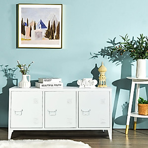 HouseinBox Office File Storage Metal Cabinet 3 Door Cupboard Locker Organizer Console Stand 3-in-1,Black (White)