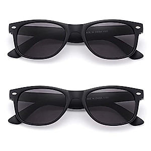 2 Pack Reader Sunglasses for Men Women Classic Rectangle Reading Glasses Outdoor Full Lenses Magnifying Eyewear UV Protection Matte Black +1.25