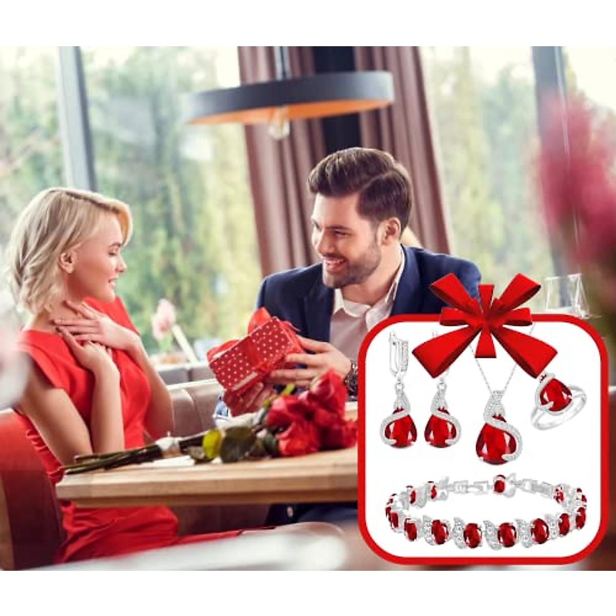 GZWHD Red Created-Ruby Jewelry Set For Woman Girl Valentine's Day Mother's Day Gift For Wife lover Friends Mom Bridesmaid July Birthstone Birthday Gift