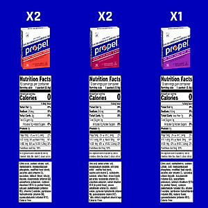 Propel Powder Packets, 3 Flavor Variety Pack, Electrolytes, Vitamins and No Sugar, Packaging May Vary, 0.88 Ounce (Pack of 5)