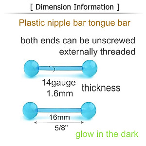 MODRSA Plastic Nipple Rings 14g Plastic Tongue Rings Acrylic Tongue Bar Nipple Bar Glow in the Dark Flexible Nipple Piercing Bar 16mm