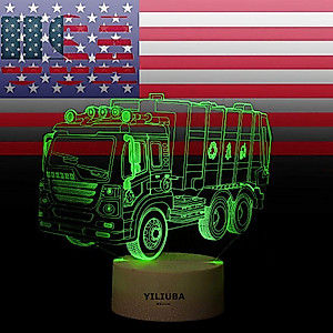 Garbage Truck Car Gift Night Lights for Kids 3D Lamp LED Desk Lamps for Boys Decor Bedroom Room USB plugs 7 Color Gradual Changing Truck Light or Birthday Xmas Party Festival Decor Children Gifts