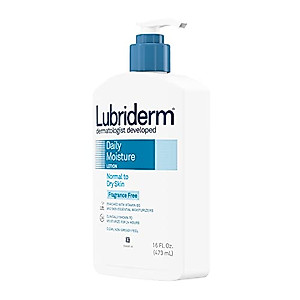 Lubriderm Daily Moisture Hydrating Unscented Body Lotion with Pro-Vitamin B5 for Normal-to-Dry Skin for Healthy-Looking Skin, Non-Greasy and Fragrance-Free Lotion, 16 fl. oz