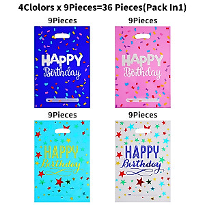 HABILE Large Plastic Aluminum Foil Gift Bags Bulk Kids Birthday Party Gift Bags with Handles (36 Pack)