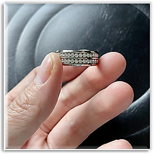 Xusamss Fashion Stainless Steel Double Iced Out Crystal Band Ring(White(10))