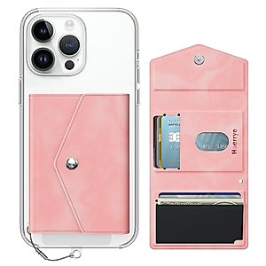 Hoerrye Magnetic Phone Wallet,3 Card Holder Hold Up to 7 Cards [Safe Rope] [Cash Clip] [RFID Blocking Protection] Magsafe Leather Wallet for iPhone 12/13/14 Series, Pink